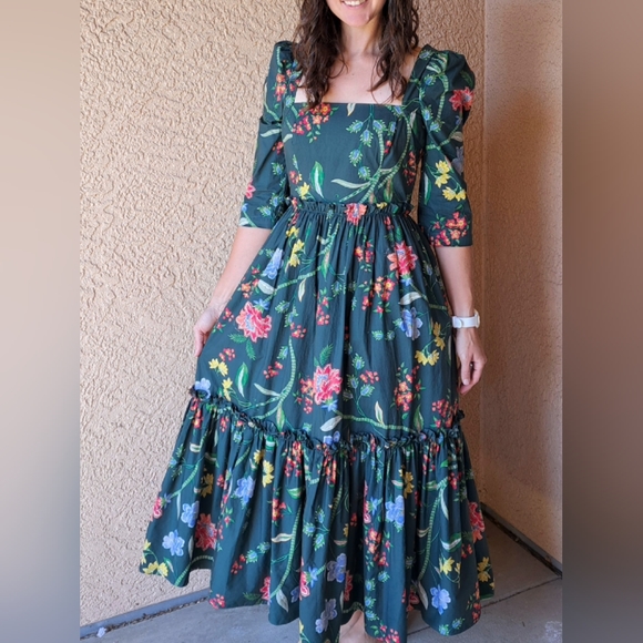 Cara Cara | Dresses | Cara Cara Blue Hill Tiered Floral Midi Dress ...
